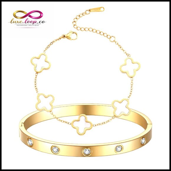 Jewelry | Stainless Steel Clover Bangle Bracelet Set With Extension ...
